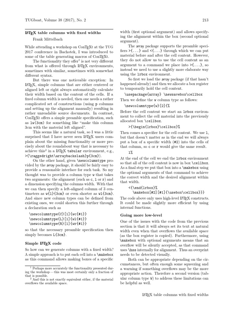 Fixed Width Columns in LaTeX | PDF | Array Data Structure | Information ...