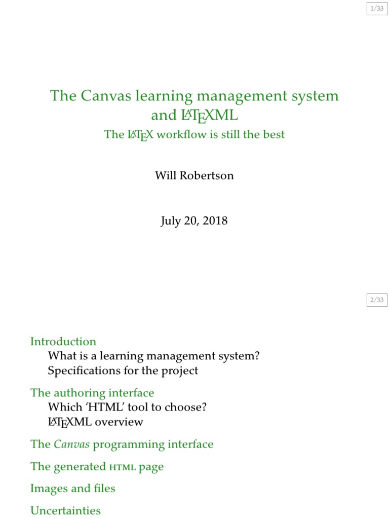 The Canvas Learning Management System and L Texml: The L TEX Work Ow Is ...