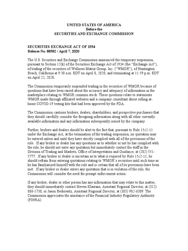 Sec Note | PDF | Securities Exchange Act Of 1934 | U.S. Securities And ...