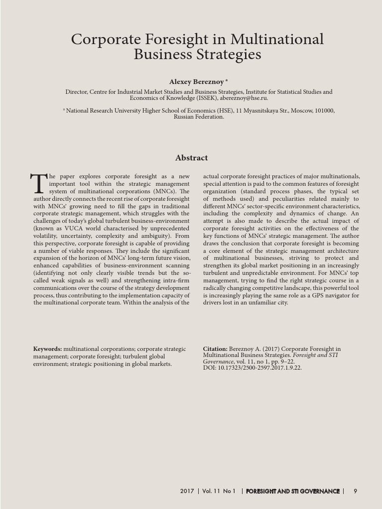 Corporate Foresight in Multinational Business Strategies | PDF ...