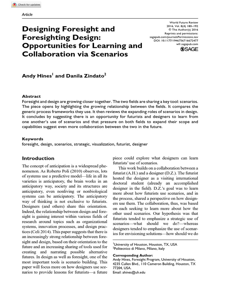 Designing Foresight and Foresighting Design Opportunities For Learning ...