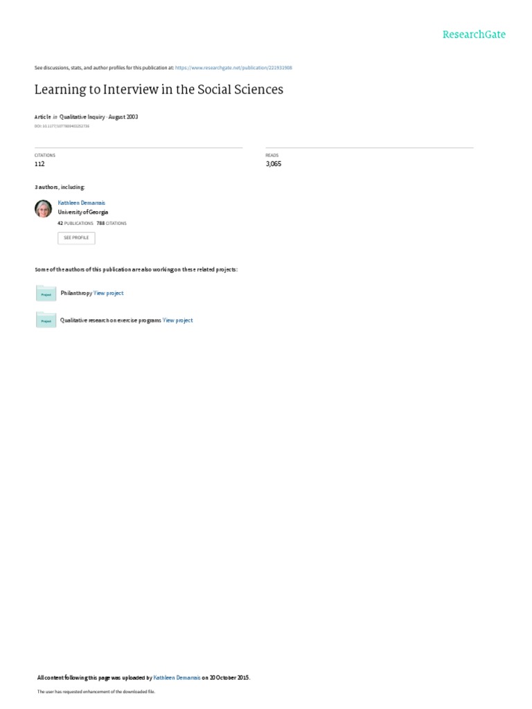 Learning To Interview in The Social Sciences | PDF | Qualitative ...