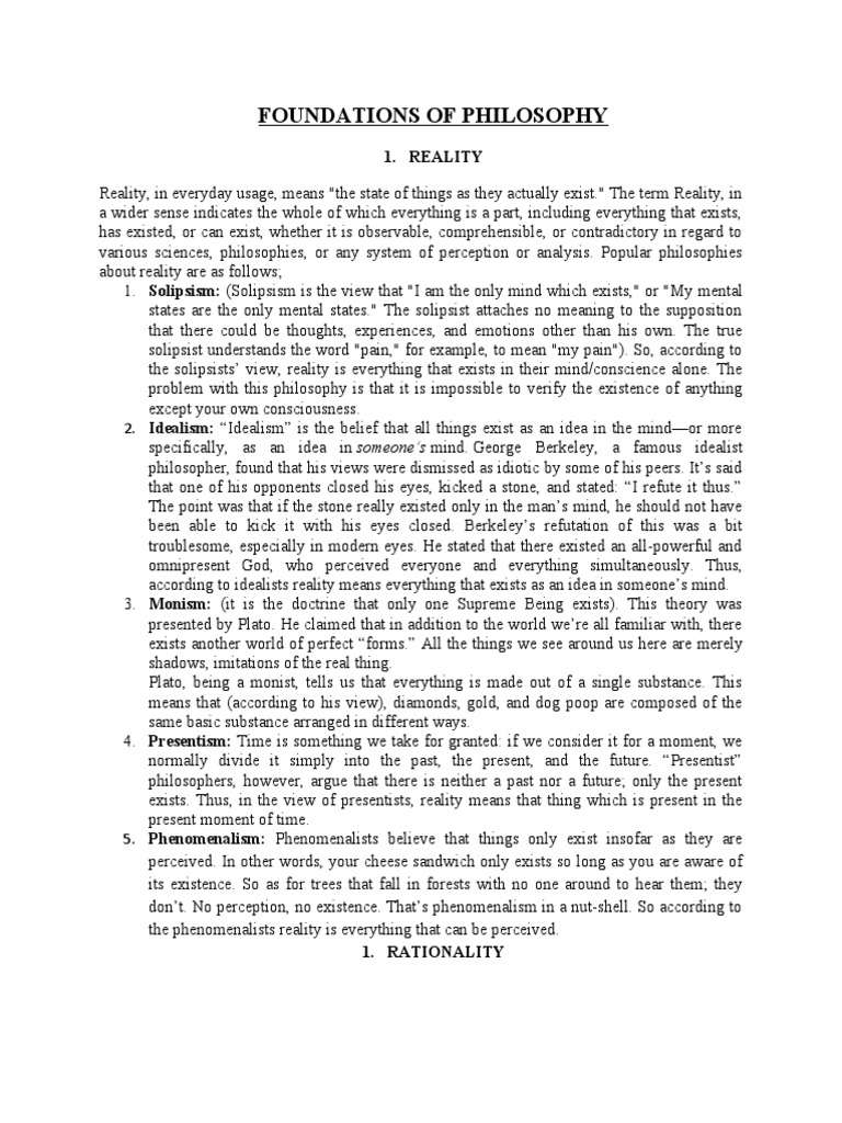Foundations of Philosophy: 1. Reality | PDF | Essentialism | Rationality
