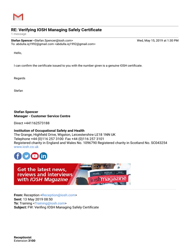 Verifying IOSH Managing Safely Certificate PDF | PDF | Career & Growth