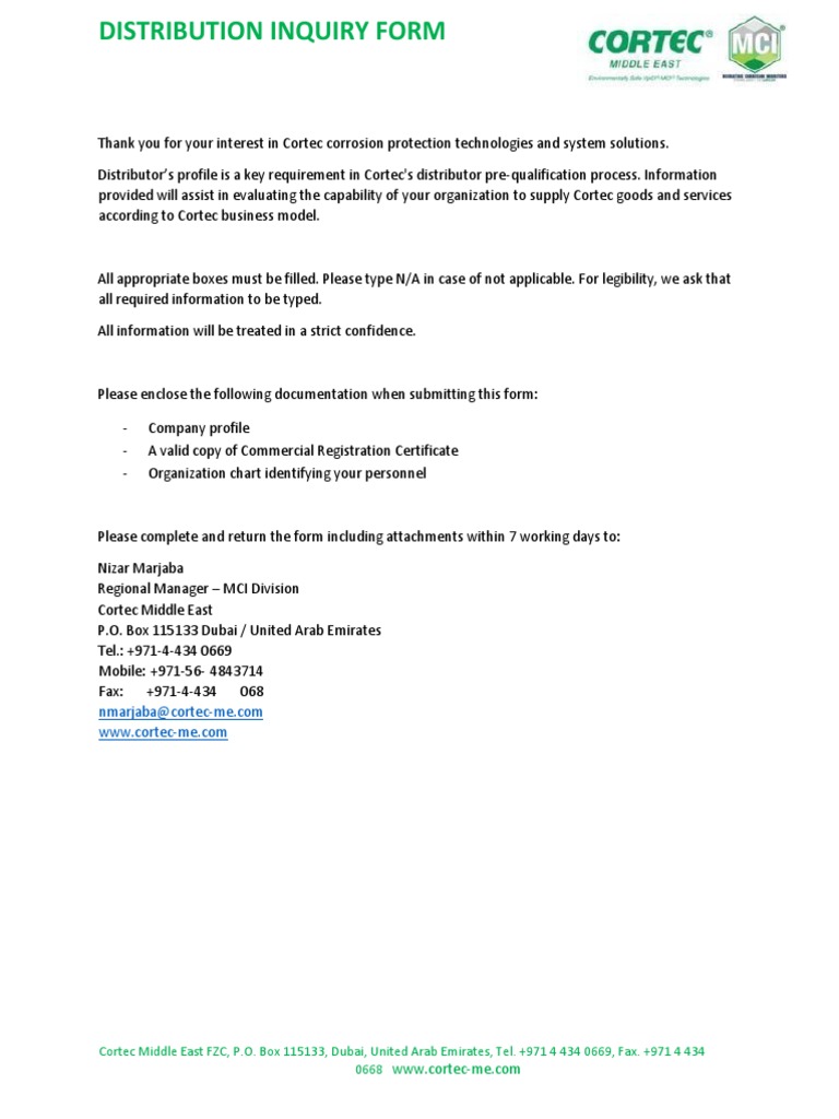 Distributor Inquiry Form | PDF | Business
