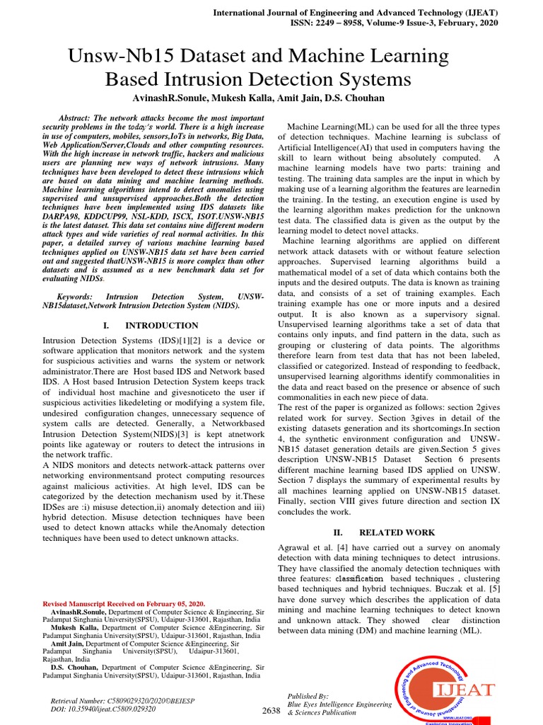 Unsw-Nb15 Dataset and Machine Learning Based Intrusion Detection Systems | PDF | Machine ...