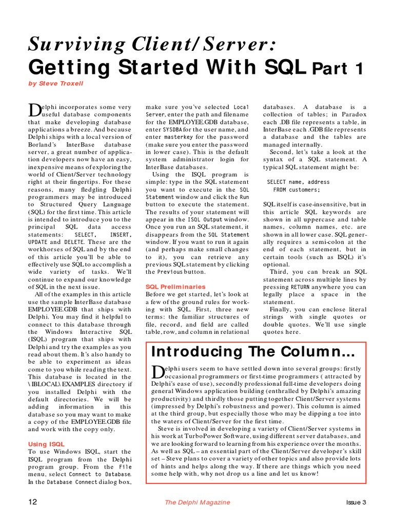 Delphi Getting Started With Sql Part 1 Pdf Download Free Pdf Table