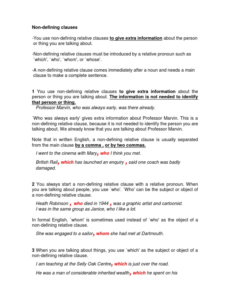 Non-Defining Relative Clauses Guide | PDF | Clause | Morphology