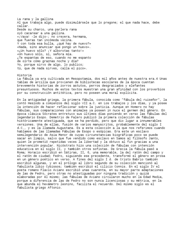 La Rana y La Gallina | PDF | Fábula | Poesía