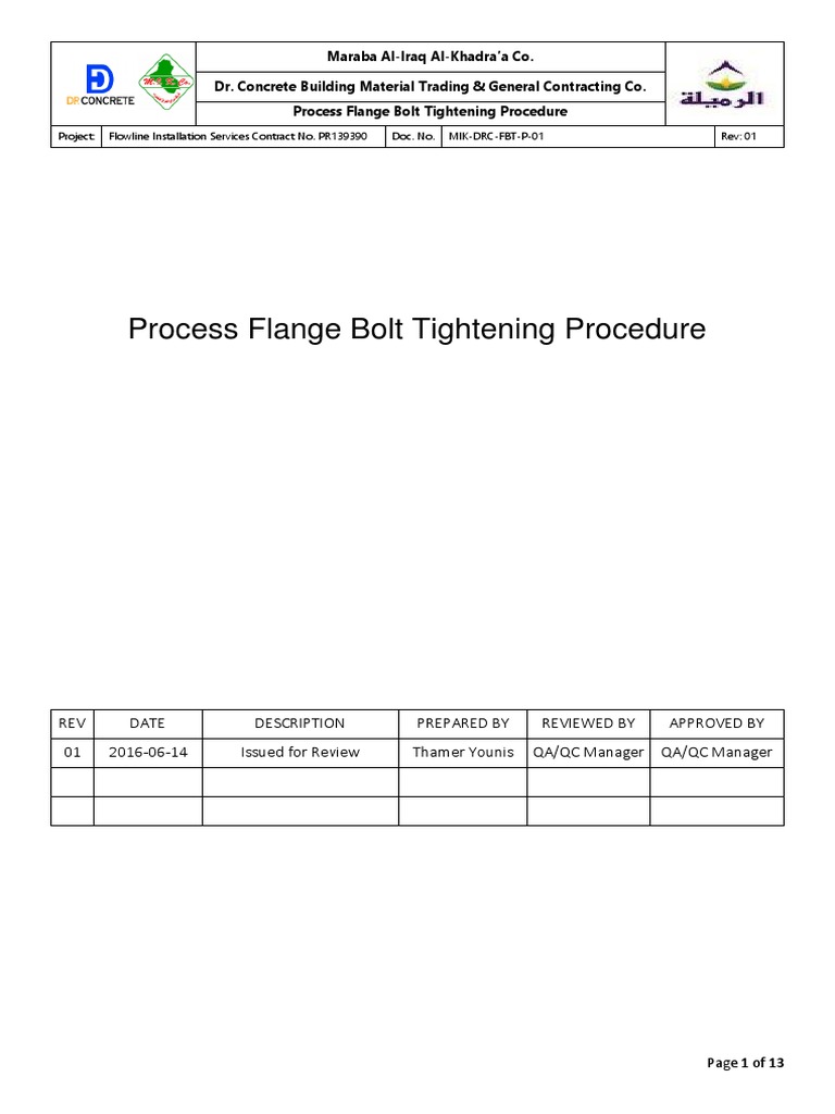 Process Flange Bolt Tightening Procedure | PDF | Pipe (Fluid Conveyance ...