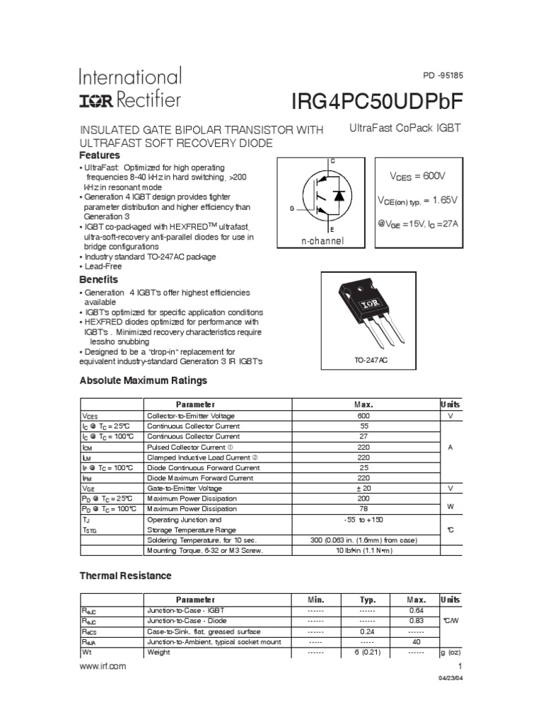 Infineon IRG4PC50UD DataSheet v01 - 00 EN | PDF | Diode | Electromagnetism