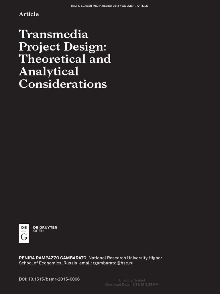 Transmedia Project Design: Theoretical and Analytical Considerations ...