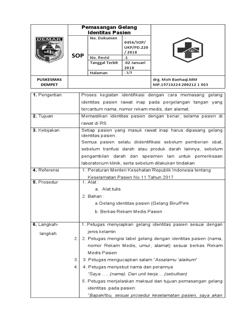 SOP Pemasangan Gelang Identitas Pasien | PDF
