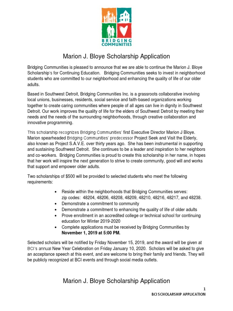 Marion J. Bloye Scholarship Application | PDF
