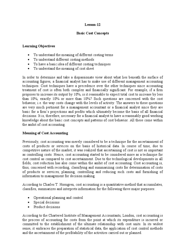 Basic Cost Concept | PDF