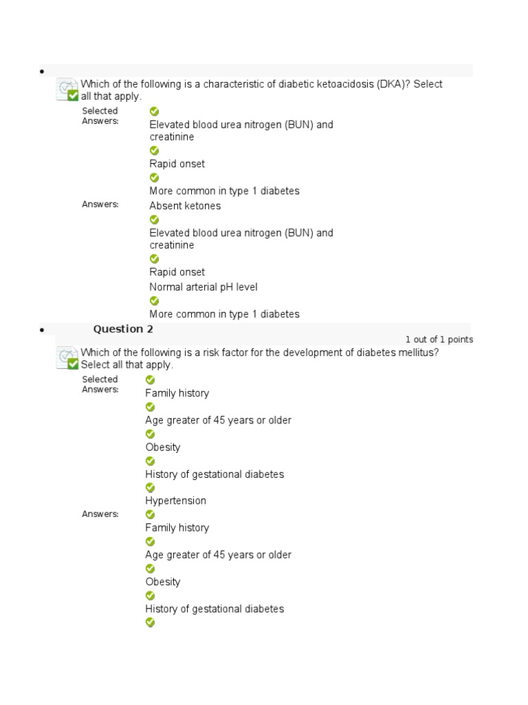 Selected Answers:: 1 Out of 1 Points | PDF | Diabetes | Endocrine System