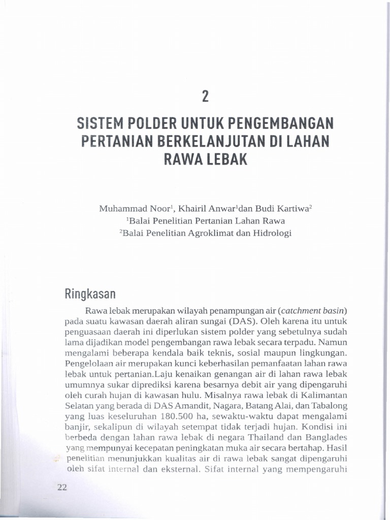 Sistem Polder Untuk Pengembangan Pertanian Berkelanjutan Di Lahan Rawa ...