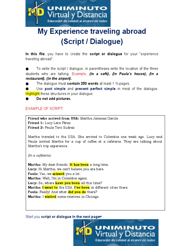 My Experience Traveling Abroad (Script / Dialogue) | PDF | Restaurant ...