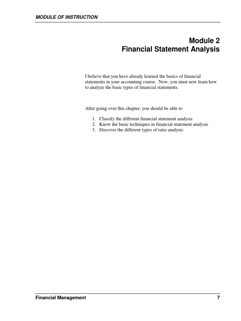 Financial Statement Analysis: Module of Instruction | PDF | Financial ...