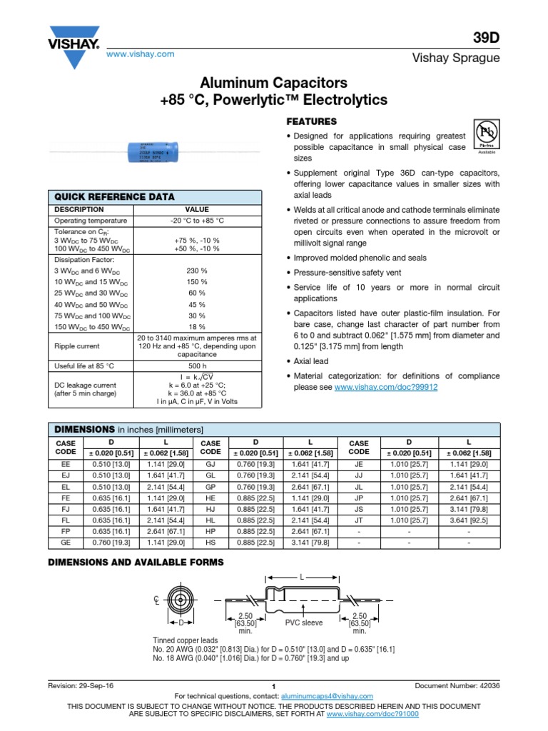 Vishay Sprague: Features | PDF | Capacitor | Electrical Components