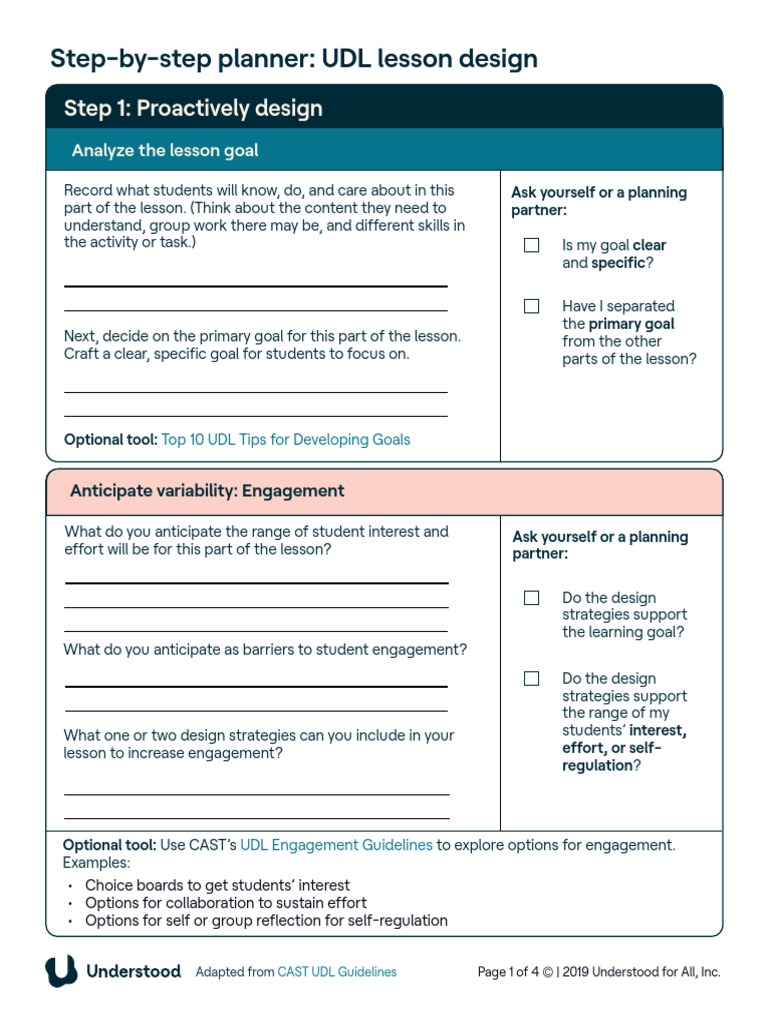 Stepbystepplannerudl Understood | PDF | Reading Comprehension | Goal