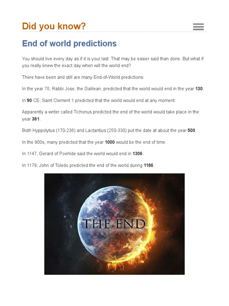 End of World Predictions | PDF | End Time | Latter Day Saint Movement