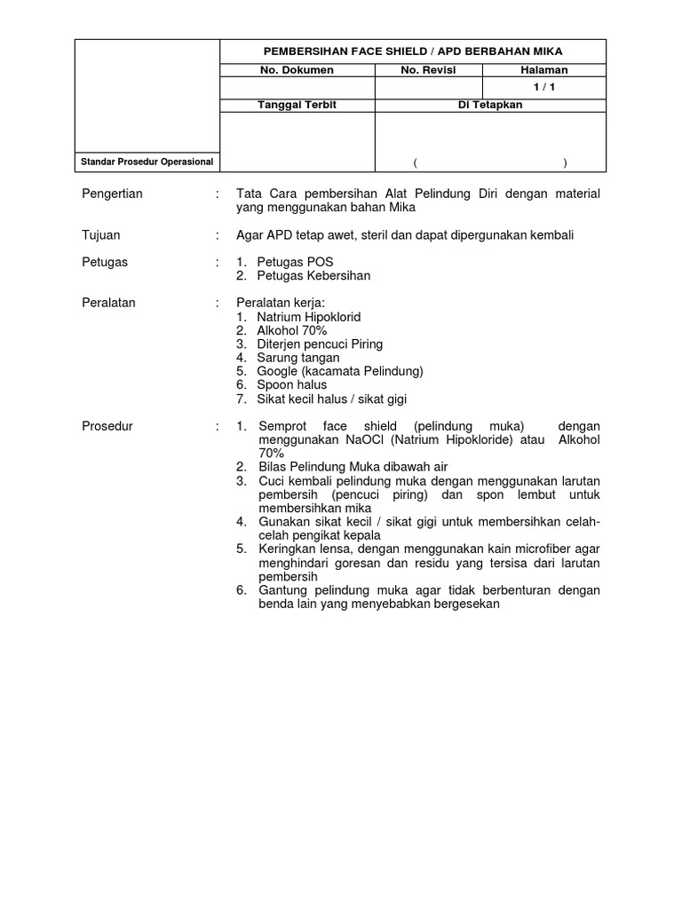 Spo Pembersihan Face Shield | PDF