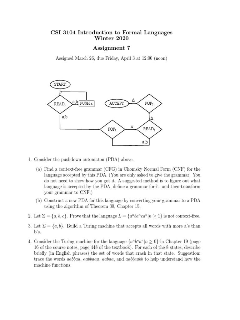CSI 3104 Introduction To Formal Languages Winter 2020 Assignment 7 | PDF