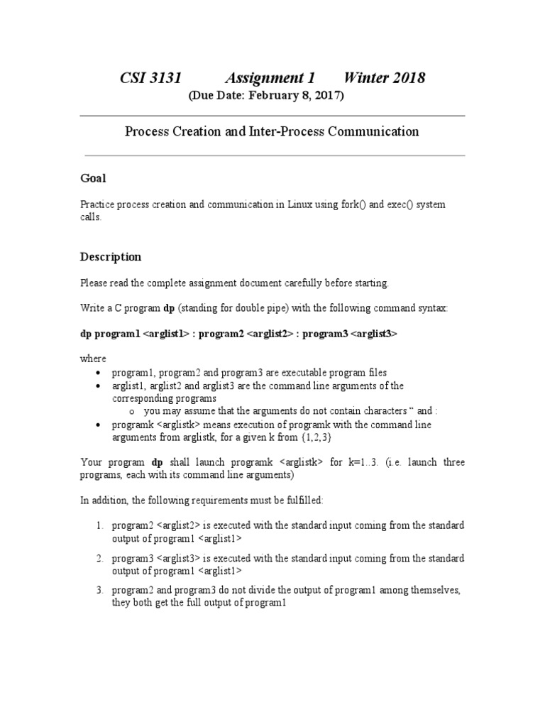 CSI 3131 Assignment 1 Process Creation | PDF | Input/Output | Operating System Technology