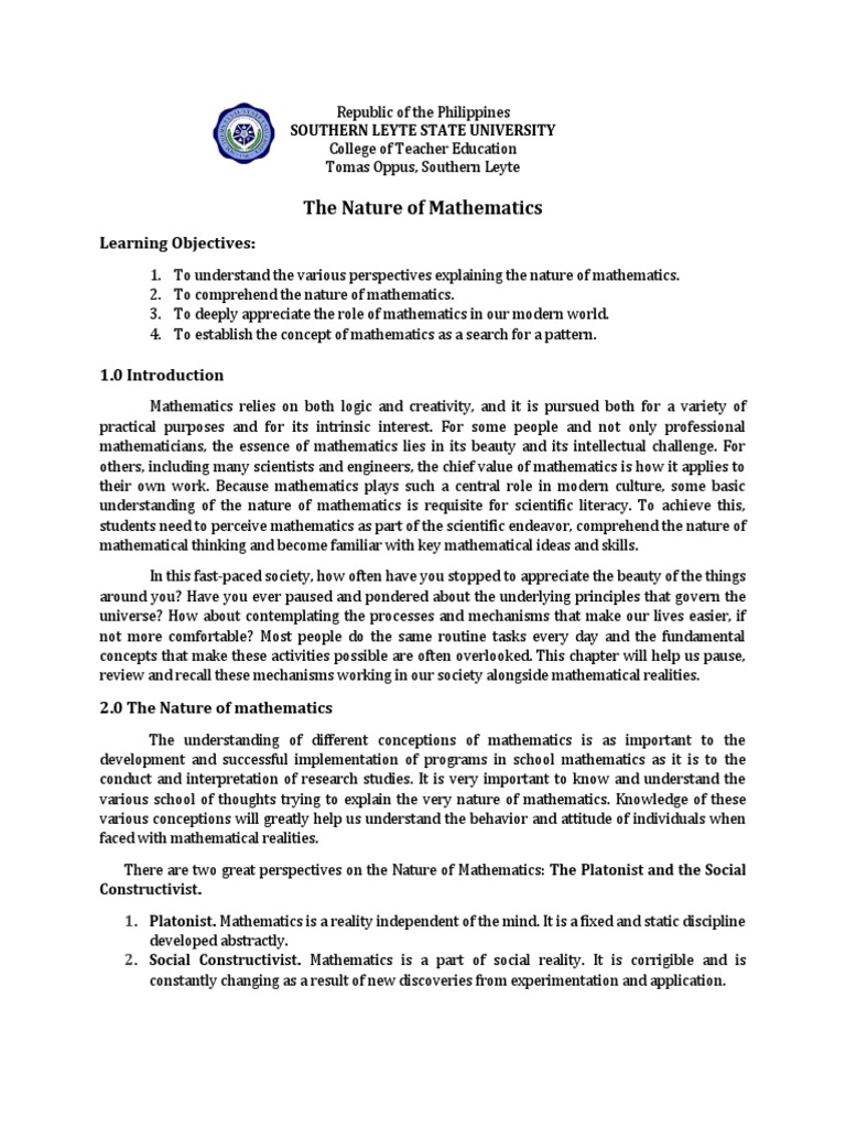 Chapter 1 - The Nature of Mathematics | PDF | Pattern | Teaching ...