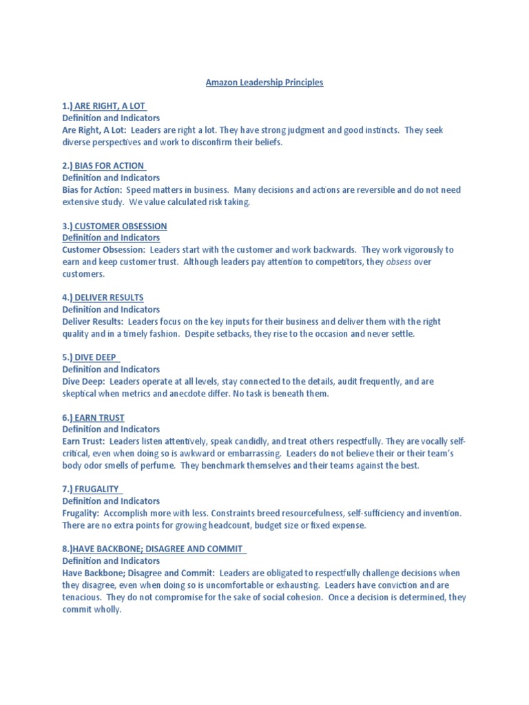 Amazon Leadership Principles | PDF | Leadership | Cognition