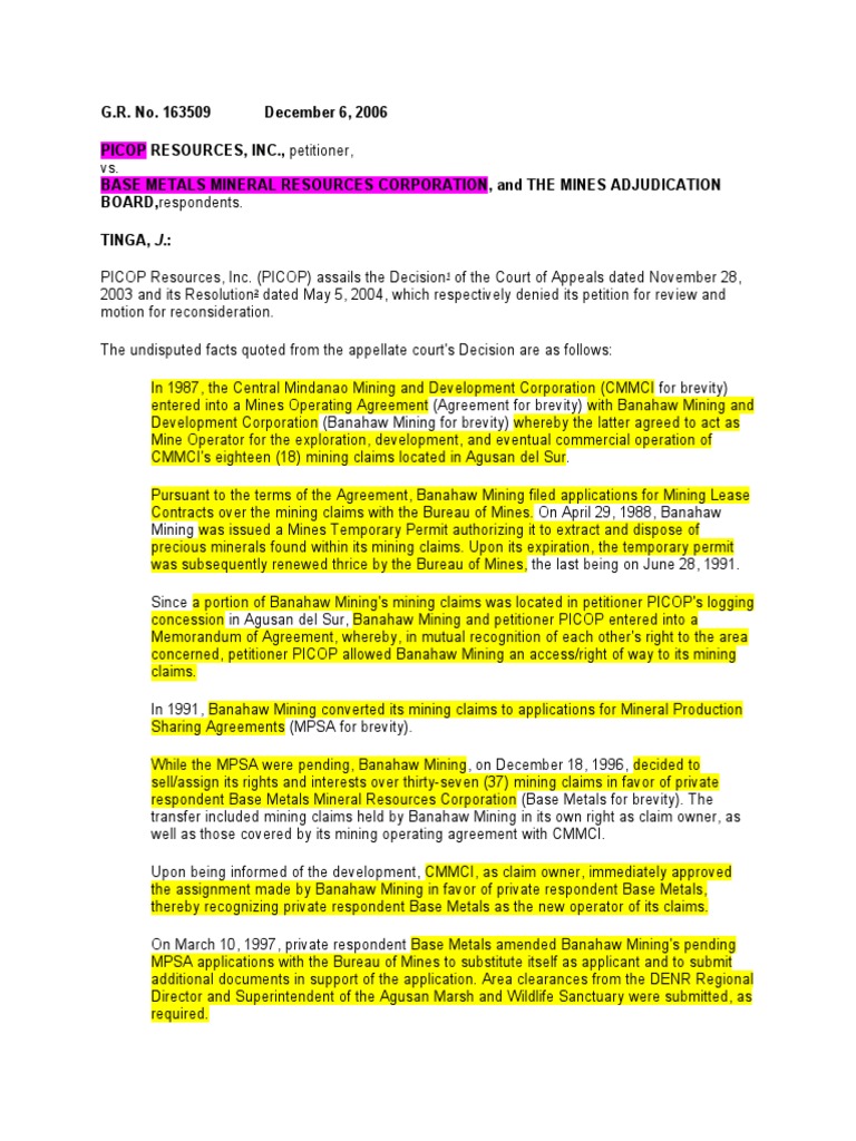 Picop Vs Basemetals | PDF | Mineral Rights | Assignment (Law)