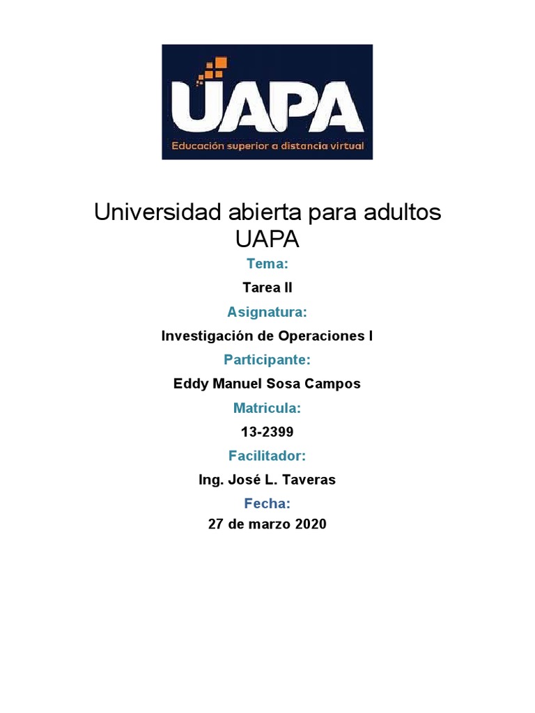 Tarea 2 de Investigacion de Operaciones | PDF | Programación lineal ...