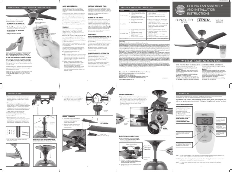 Ceiling Fan Assembly and Installation Instructions: Pairing and Using ...