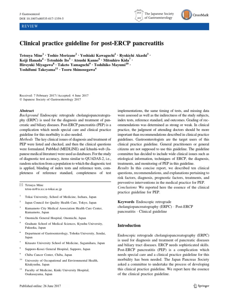 Clinical Practice Guideline For post-ERCP Pancreatitis: Review | PDF ...
