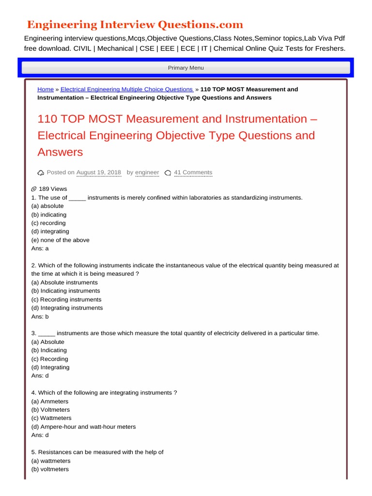 110 TOP MOST Measurement and Instrumentation - Electrical Engineering ...