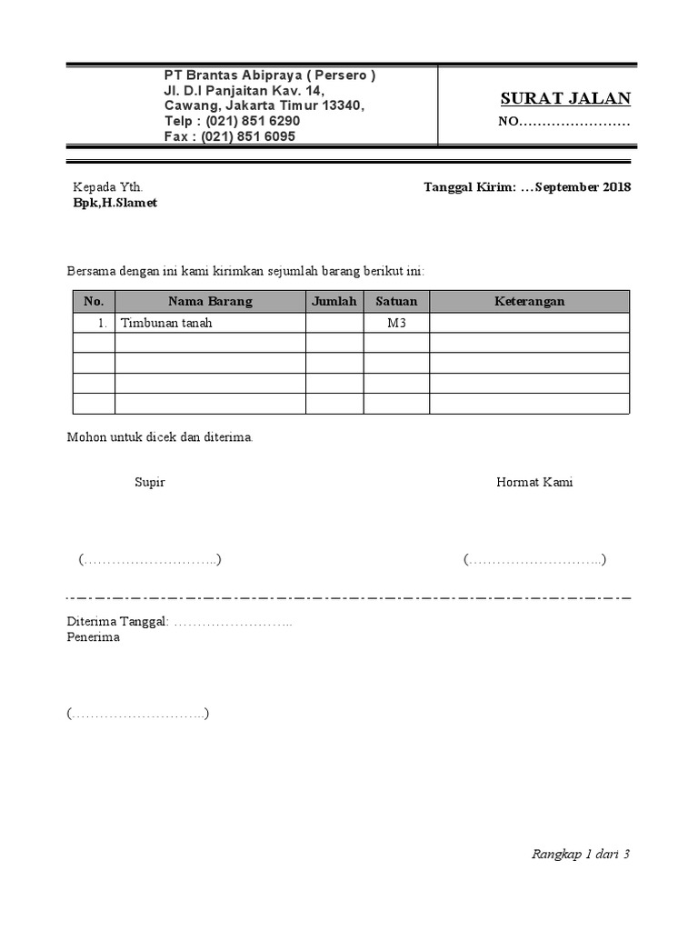 Surat Pengantar Barang | PDF