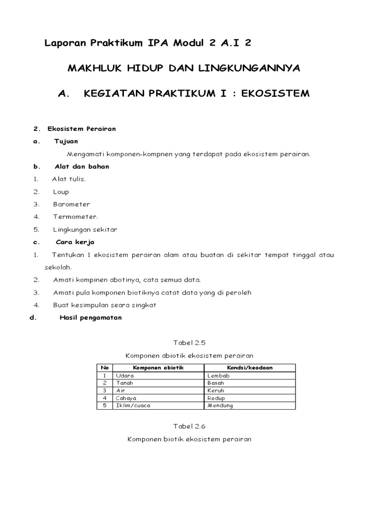 Laporan Praktikum IPA Modul 2 A.I 2 MAKHLUK HIDUP DAN LINGKUNGANNYA-EKOSISTEM | PDF