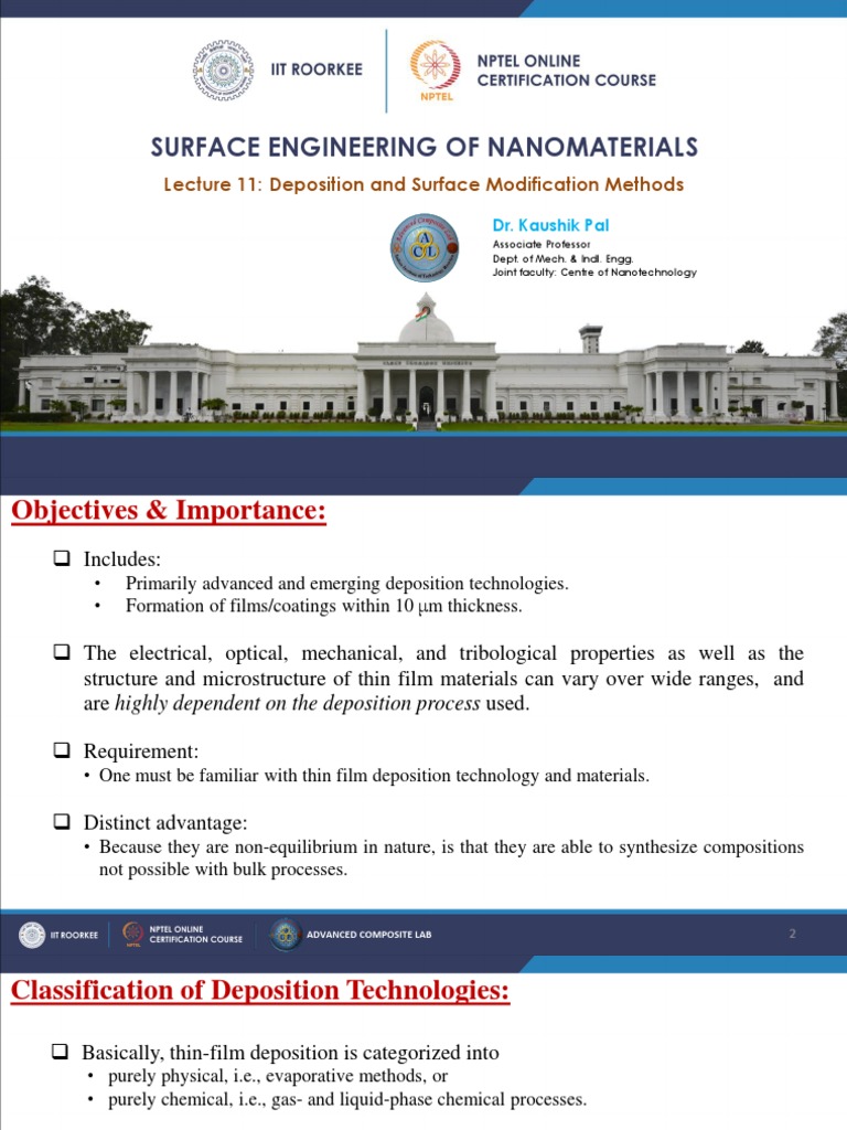 Surface Engineering Of Nanomaterials Lecture 11 Deposition And