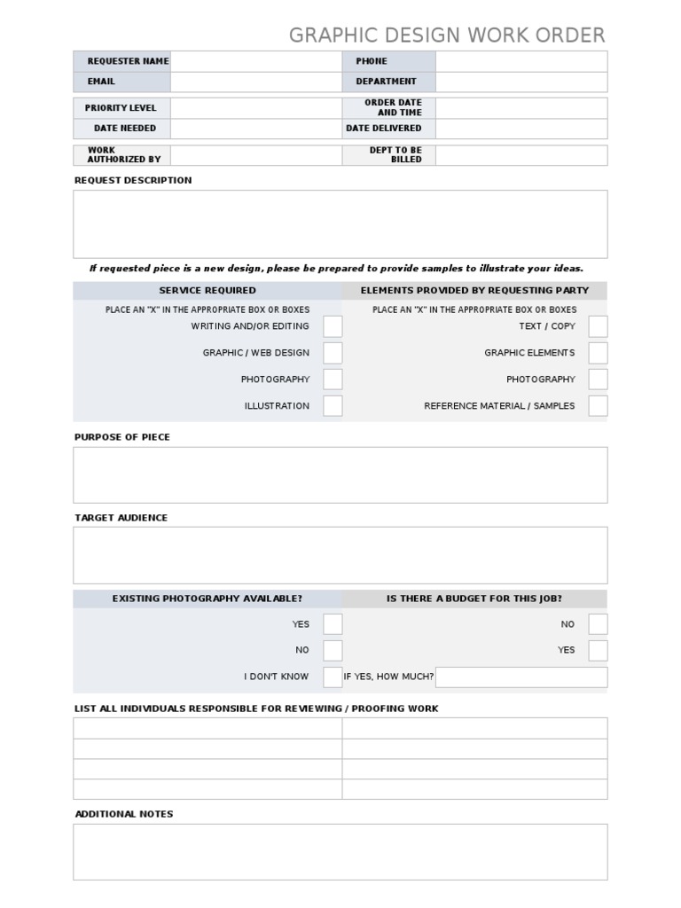 IC Graphic Design Work Order Template 8963 | PDF