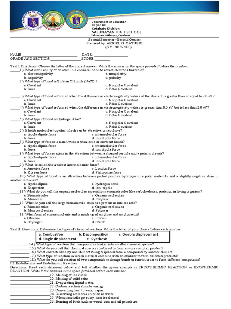 Final Exam PHYSICAL SCIENCE | PDF | Chemical Polarity | Intermolecular ...