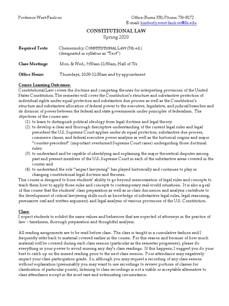 Syllabus Con Law Syllabus 1 13 20 | PDF | Due Process Clause ...