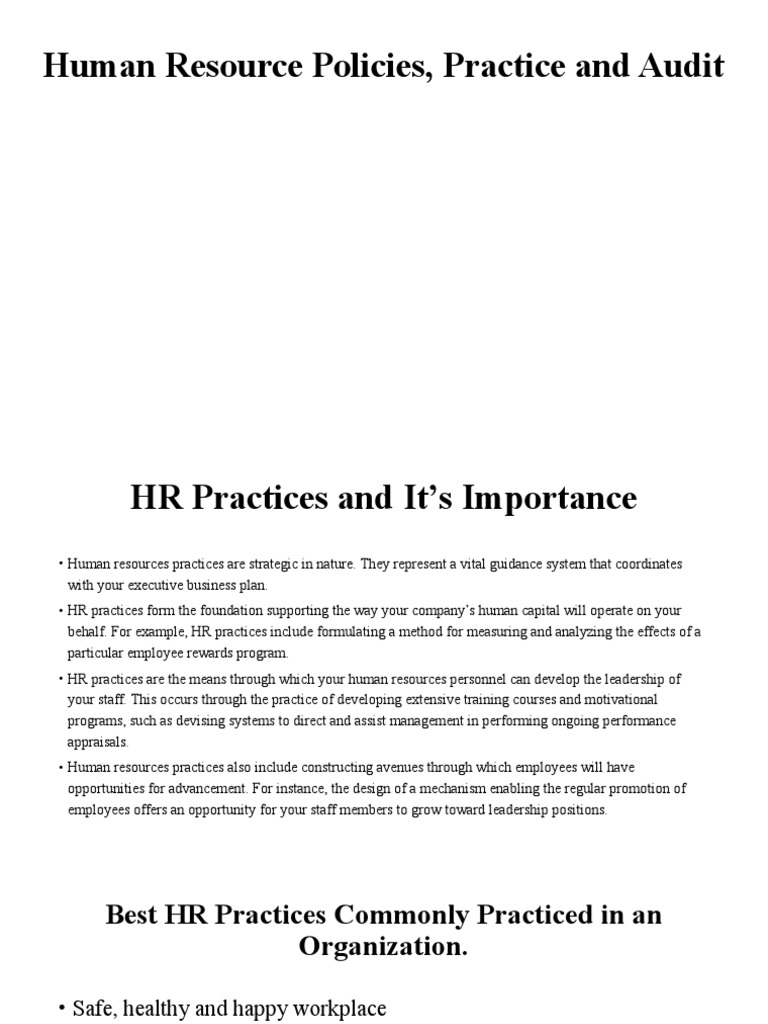 Human Resource Policies, Practice and Audit | PDF | Human Resource ...