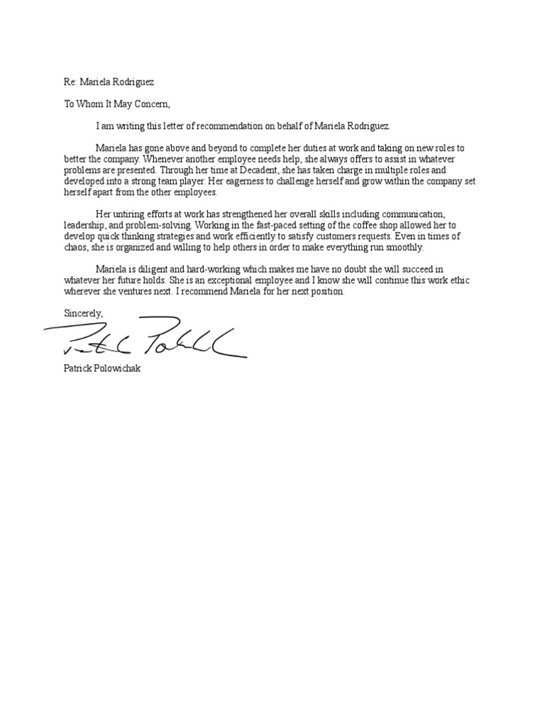Patrick Polowichak Letter of Recommendation | PDF