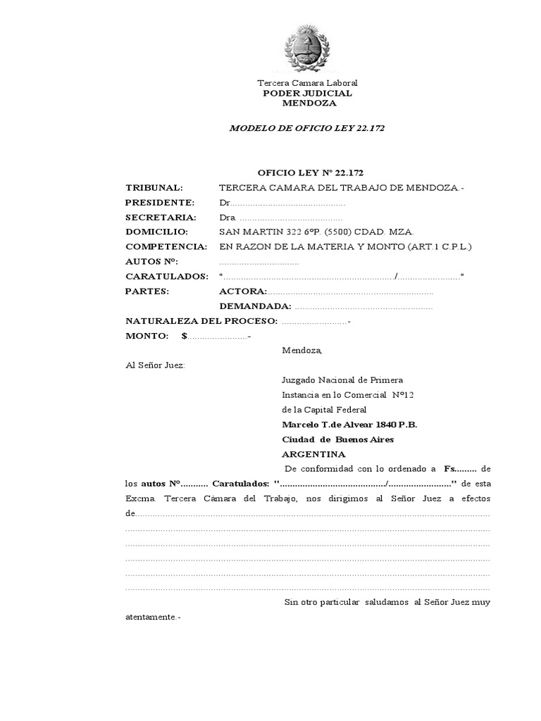 Modelos de Oficio Ley 22.172 | PDF | Esfera pública | Ley constitucional