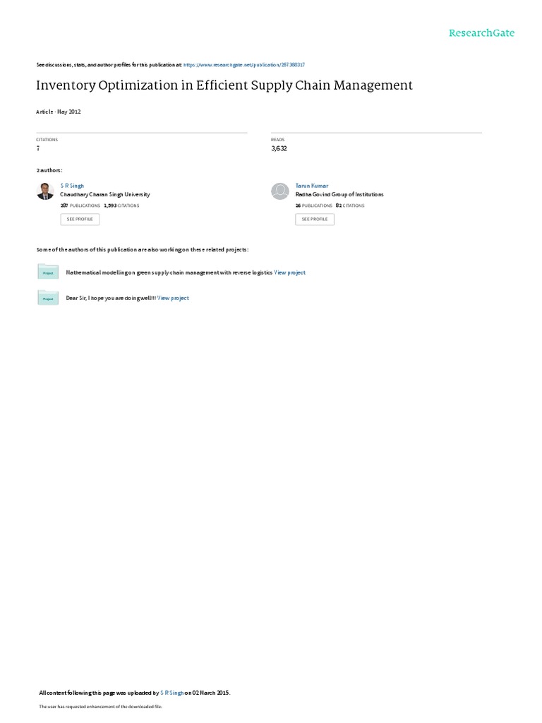 Inventory Optimization in Efficient Supply Chain M | PDF | Inventory | Genetic Algorithm