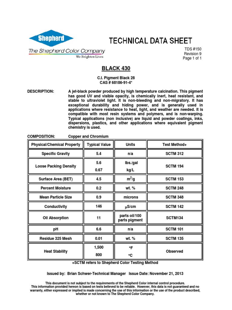 Black 430 TDS PDF | PDF | Ultraviolet | Pigment