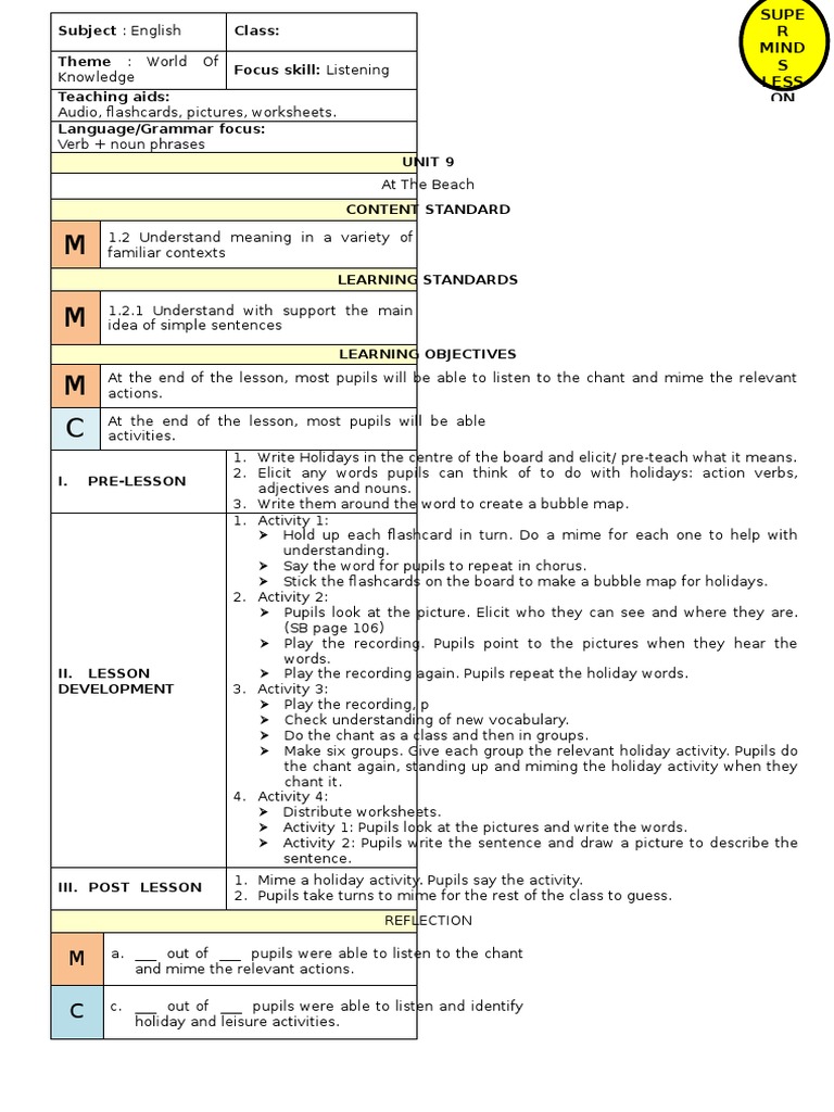 At the Beach: An English Lesson Plan Focusing on Holiday Activities ...