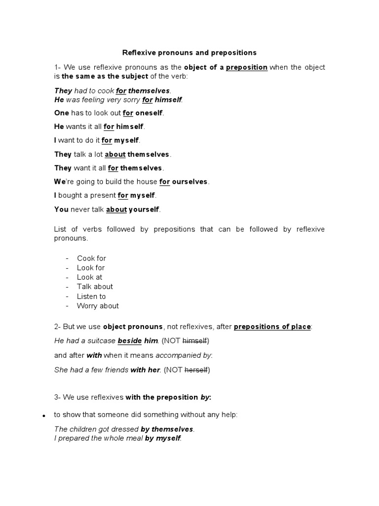 Reflexive Pronouns and Prepositions | PDF | Language Arts & Discipline