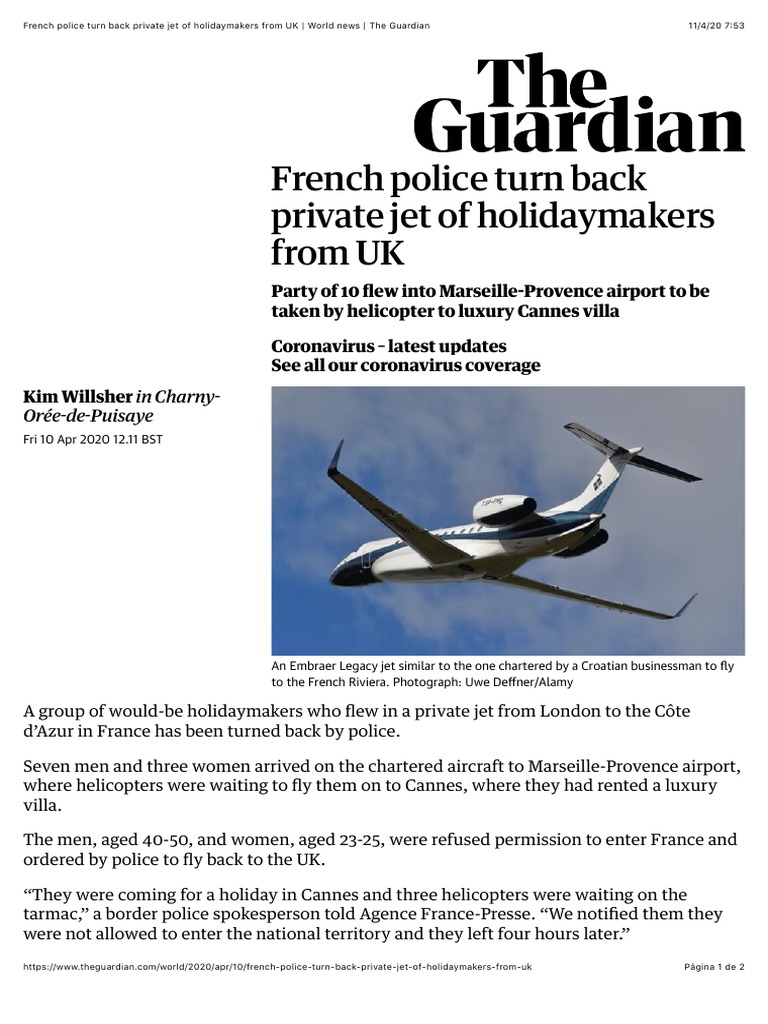 French Police Turn Back Private Jet of Holidaymakers From UK - World ...